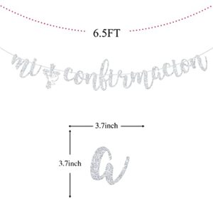 Mi Confirmación Banner, Holy Confirmation Decorations, Wedding, Bridal Shower, God Bless, Baptism Party Decorations Silver Glitter