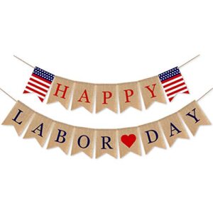 swyoun burlap happy labor day banner mantel fireplace supplies bunting garland decoration