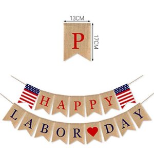 SWYOUN Burlap Happy Labor Day Banner Mantel Fireplace Supplies Bunting Garland Decoration