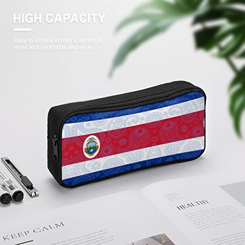 Costa Rica Paisley Flag Pencil Case Makeup Bag Big Capacity Pouch Organizer for Office College