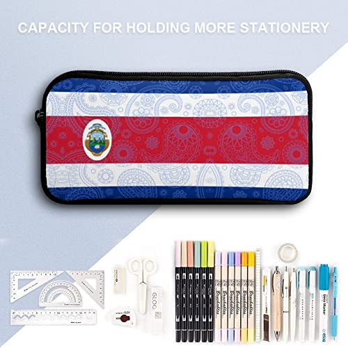 Costa Rica Paisley Flag Pencil Case Makeup Bag Big Capacity Pouch Organizer for Office College