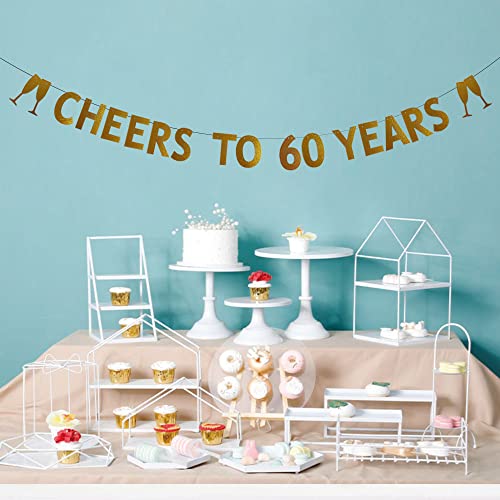 CHEERS TO 60 YEARS Banner for 60th Birthday/Wedding Anniversary Party Decorations Pre-strung No Assembly Required Gold Glitter Paper Garlands Banner Backdrops Letters Gold Betteryanzi