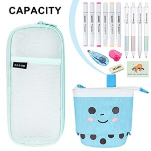 Cute Pencil Case Telescopic Holder Stationery Case with Grid Mesh Pencil Holder, Pop Up Pencil Pouch Standing Pen Holder Makeup Office Bag Organizer School Box for Girls Students Women Adults