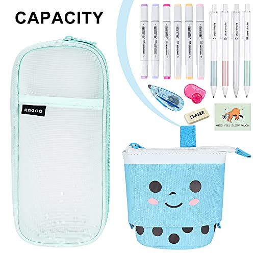 Cute Pencil Case Telescopic Holder Stationery Case with Grid Mesh Pencil Holder, Pop Up Pencil Pouch Standing Pen Holder Makeup Office Bag Organizer School Box for Girls Students Women Adults