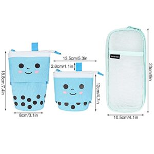 Cute Pencil Case Telescopic Holder Stationery Case with Grid Mesh Pencil Holder, Pop Up Pencil Pouch Standing Pen Holder Makeup Office Bag Organizer School Box for Girls Students Women Adults