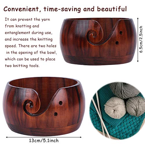 Wooden Yarn Bowl Crochet Yarn Storage Bowl with Holes Knitting Storage Tool, for Storing Yarn Knitting Tools