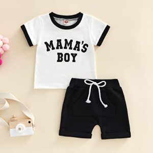 Newborn Baby Boy Summer Clothes Mamas Boy Outfit Short Sleeve T-Shirt Top Elastic Short Pants Set Little Dude Outfit (Black,18-24 Months)