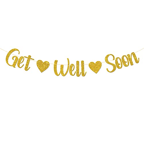 MonMon & Craft Get Well Soon Banner / Cancer Survivor Party Banner / Cancer Awareness / Cancer Free Party Decorations Gold Glitter