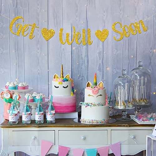 MonMon & Craft Get Well Soon Banner / Cancer Survivor Party Banner / Cancer Awareness / Cancer Free Party Decorations Gold Glitter