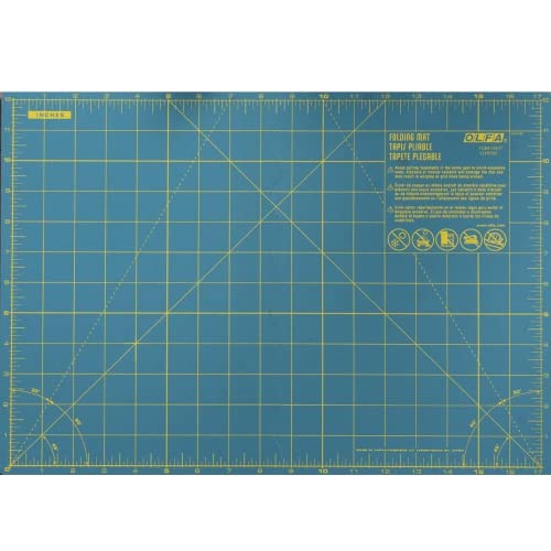 OLFA 12" x 17" Folding Cutting Mat (FCM-12x17) - Self Healing 12x17 Inch Foldable Rotary Mat with Grid for Quilting, Sewing, Fabric, & Crafts, Use with Rotary Cutters & Fixed Blade Knives (Green)