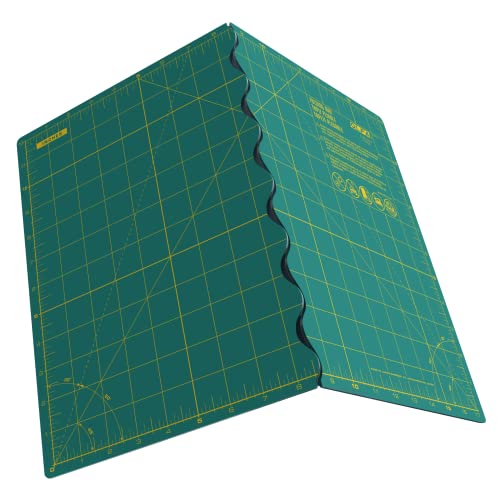 OLFA 12" x 17" Folding Cutting Mat (FCM-12x17) - Self Healing 12x17 Inch Foldable Rotary Mat with Grid for Quilting, Sewing, Fabric, & Crafts, Use with Rotary Cutters & Fixed Blade Knives (Green)