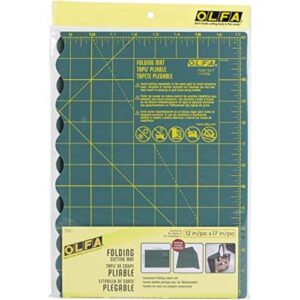 OLFA 12" x 17" Folding Cutting Mat (FCM-12x17) - Self Healing 12x17 Inch Foldable Rotary Mat with Grid for Quilting, Sewing, Fabric, & Crafts, Use with Rotary Cutters & Fixed Blade Knives (Green)