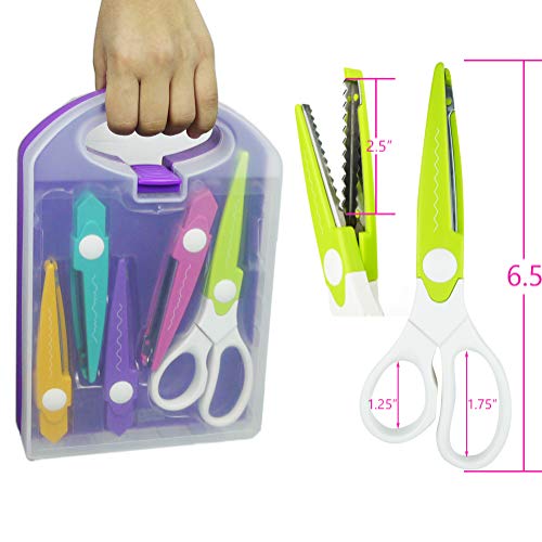 BINWISH Decorative Paper Edge Scissors Set, 5 Pairs Zig Zag Edges with Portable Organizing Container, Great for DIY Paper Wavy Edge Cutting, Crafts, Scrapbooking, Paper Quilling and Kid’s Designs