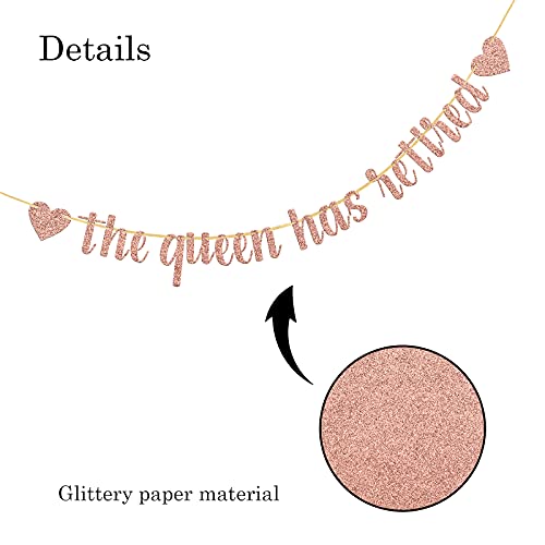 Belrew The Queen Has Retired Banner, Farewell Party, Office Work Party, Women's Retirement Party Decorations Glittery Rose Gold