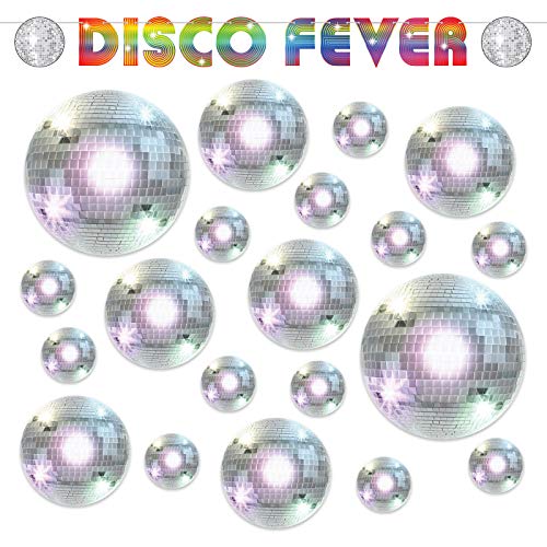 70's Party Disco Fever Hanging Banner Garland and Disco Ball 2-Sided Cutouts Set (21 Pieces Total)