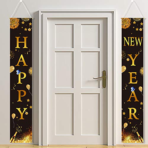 HOWAF 2023 Happy New Year Porch Sign, Happy New Year Hanging Banners for Home Indoor Outdoor Porch Wall New Year Holiday Party Decoration