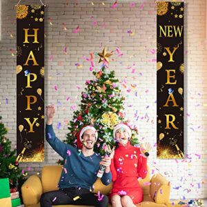 HOWAF 2023 Happy New Year Porch Sign, Happy New Year Hanging Banners for Home Indoor Outdoor Porch Wall New Year Holiday Party Decoration