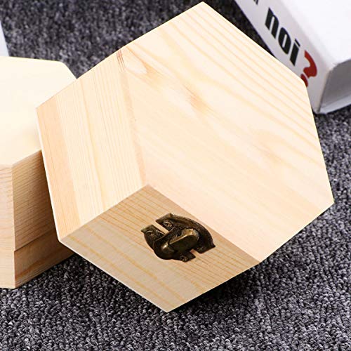 Healifty 2pcs Wood Craft Box Hexagon Unpainted Wooden Jewelry Box DIY Storage Chest Treasure Case Organizer Sundries Jewelry Storage Container(Random Lock Style)