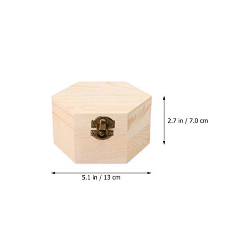 Healifty 2pcs Wood Craft Box Hexagon Unpainted Wooden Jewelry Box DIY Storage Chest Treasure Case Organizer Sundries Jewelry Storage Container(Random Lock Style)