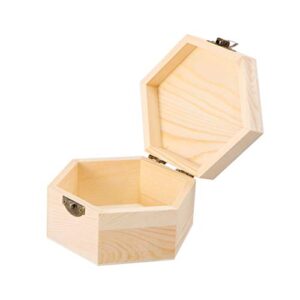 Healifty 2pcs Wood Craft Box Hexagon Unpainted Wooden Jewelry Box DIY Storage Chest Treasure Case Organizer Sundries Jewelry Storage Container(Random Lock Style)