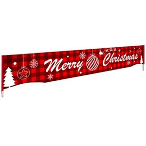 DSDecor Merry Christmas Banner Large Xmas Porch Sign Banners Poster Indoor Outdoor Holiday Party Hanging Decorations (Style 1, 10ft x 20inch)