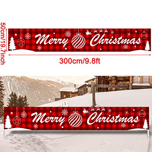 DSDecor Merry Christmas Banner Large Xmas Porch Sign Banners Poster Indoor Outdoor Holiday Party Hanging Decorations (Style 1, 10ft x 20inch)