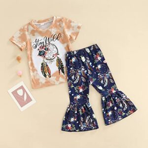 Amuver Baby Toddler Baby Girl Clothes Set Short Sleeve T-Shitrt Top Bell Bottom Pants 2Pcs Summer Outfits Cattle Tiger Pattern (Blue, 4T-5T)