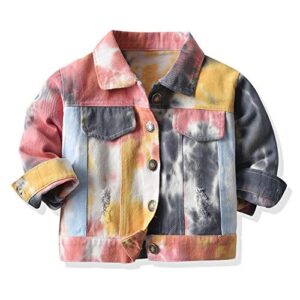 baby boys girls denim jacket toddler kids tie dye button down jeans jackets top coat outwear(110/3-4t, tie dye yellow)