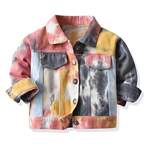 Baby Boys Girls Denim Jacket Toddler Kids Tie Dye Button Down Jeans Jackets Top Coat Outwear(110/3-4T, Tie Dye Yellow)