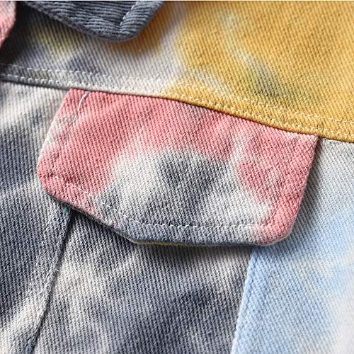 Baby Boys Girls Denim Jacket Toddler Kids Tie Dye Button Down Jeans Jackets Top Coat Outwear(110/3-4T, Tie Dye Yellow)