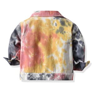 Baby Boys Girls Denim Jacket Toddler Kids Tie Dye Button Down Jeans Jackets Top Coat Outwear(110/3-4T, Tie Dye Yellow)