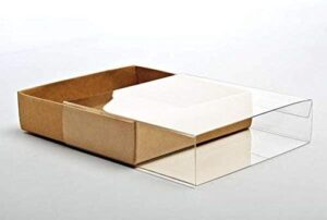 25 kraft paper stationary boxes w clear sleeves, 5 3/8″ x 1″ x 7 1/2″ (a7)