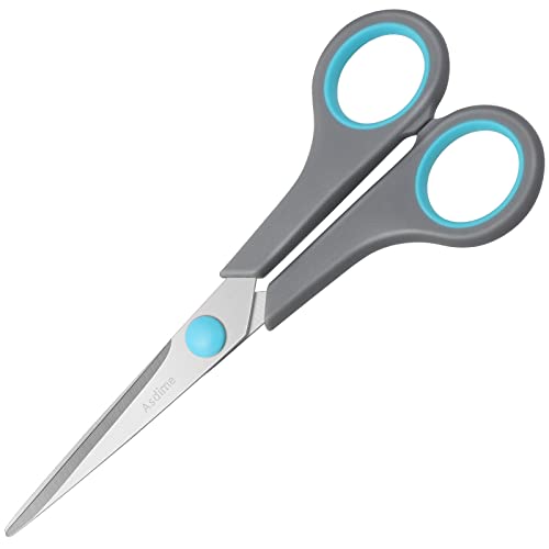 Asdirne 6.4" Scissors, Stainless Steel Blades, Soft Grip Handle, Suitable for Households,Offices and Schools, All Purpose, Blue/Grey