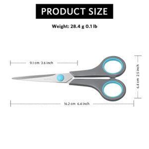 Asdirne 6.4" Scissors, Stainless Steel Blades, Soft Grip Handle, Suitable for Households,Offices and Schools, All Purpose, Blue/Grey