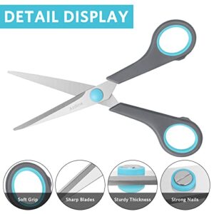 Asdirne 6.4" Scissors, Stainless Steel Blades, Soft Grip Handle, Suitable for Households,Offices and Schools, All Purpose, Blue/Grey