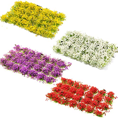 112 Pieces Bushy Tufts White Yellow Red Purple Flower Cluster Grass Tufts Kit Resin Wasteland Tuft Terrain Model Kit Static Scenery Model for Landscape Artificial Grass Modeling (Classic Style)