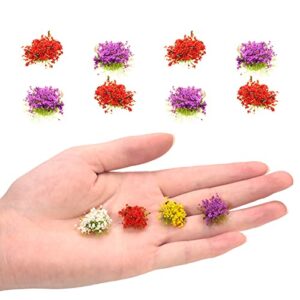 112 Pieces Bushy Tufts White Yellow Red Purple Flower Cluster Grass Tufts Kit Resin Wasteland Tuft Terrain Model Kit Static Scenery Model for Landscape Artificial Grass Modeling (Classic Style)