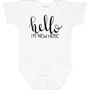 inktastic hello, i’m new here- hand drawn type baby bodysuit newborn 0020 white 2d407