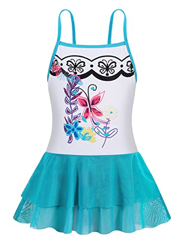 Jurebecia Girls Mirabel Swimsuit One Piece Bathing Suit Sleeveless Ruffle Tulle Swimwear Kids Magic Family Bikini Set for Role Play Dress up Princess Swim Suit Beach Swimming White 6/5-6Years