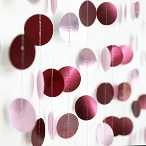 matt pink burgundy circle dots garland wedding party decoration dot hanging streamer decor backdrop banner for she girl women birthday/bday engagement bridal/baby shower mother’s day valentine