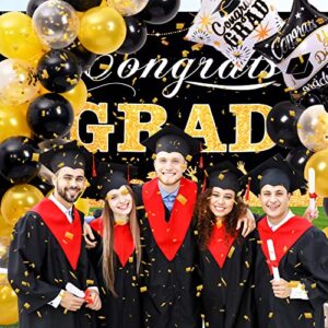 MOMOHOO Graduation Party Decorations 2022 - 47Pcs Class of 2022 Graduation Decorations, Graduation Congrats Grad Backdrop Banner/2022 Balloon/Black and Gold Confetti Balloon, Graduation Party Supplies