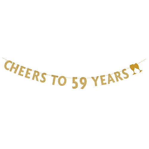 MAGJUCHE Gold glitter Cheers to 59 years banner,59th birthday party decorations