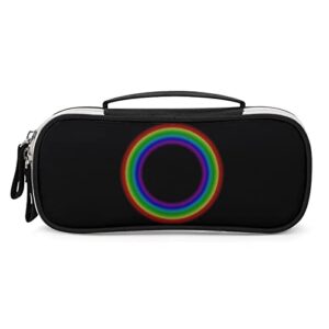 rainbow circle pu leather pen pencil bag organizer portable makeup carry case storage handbag