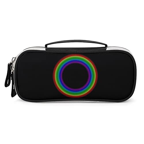 Rainbow Circle PU Leather Pen Pencil Bag Organizer Portable Makeup Carry Case Storage Handbag