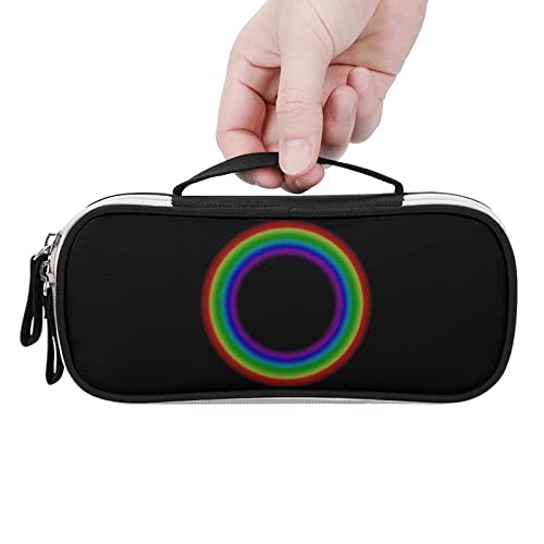 Rainbow Circle PU Leather Pen Pencil Bag Organizer Portable Makeup Carry Case Storage Handbag