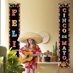 Feliz Cinco de Mayo Porch Banner Fiesta Serape Cactus Mexican Holiday Party Front Door Sign Wall Hanging Party Decoration