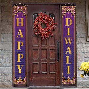 Jiudungs Diwali Decoration Outdoor Indoor Happy Diwali Porch Sign Banner Indian Dlwali Festival of Lights Decor and Supplies for Home