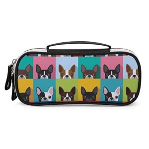 boston terrier pattern pu leather pen pencil bag organizer portable makeup carry case storage handbag