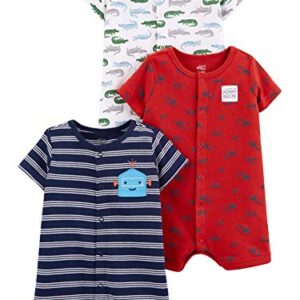 Simple Joys by Carter's Baby Boys' Snap-Up Rompers, Pack of 3, Navy/Red/White, Alligator/Stripe, 12 Months