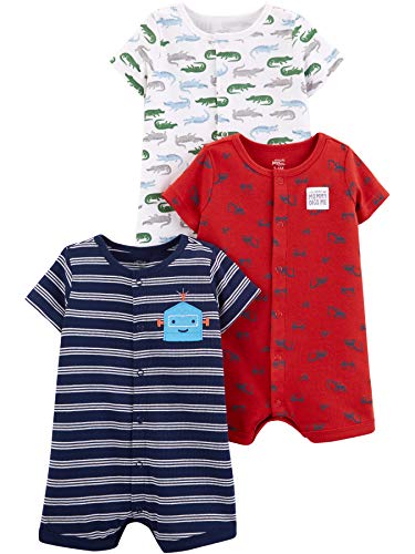 Simple Joys by Carter's Baby Boys' Snap-Up Rompers, Pack of 3, Navy/Red/White, Alligator/Stripe, 12 Months